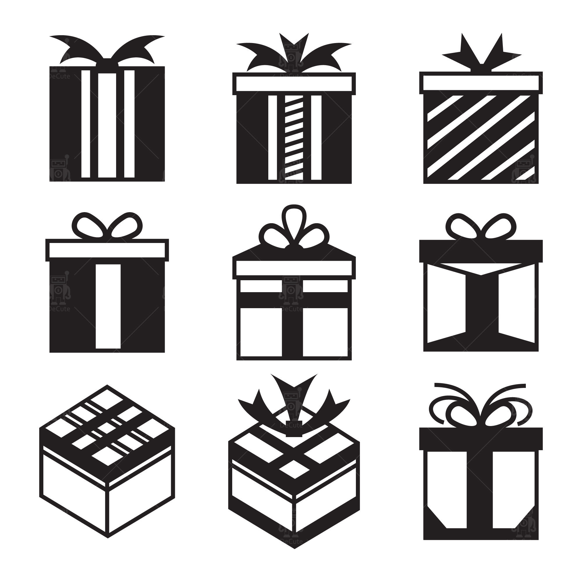 Gift Svg/ Gift Box/ Gift Icons/ Present/ Gift Eps Clip Arts Set Vector ...