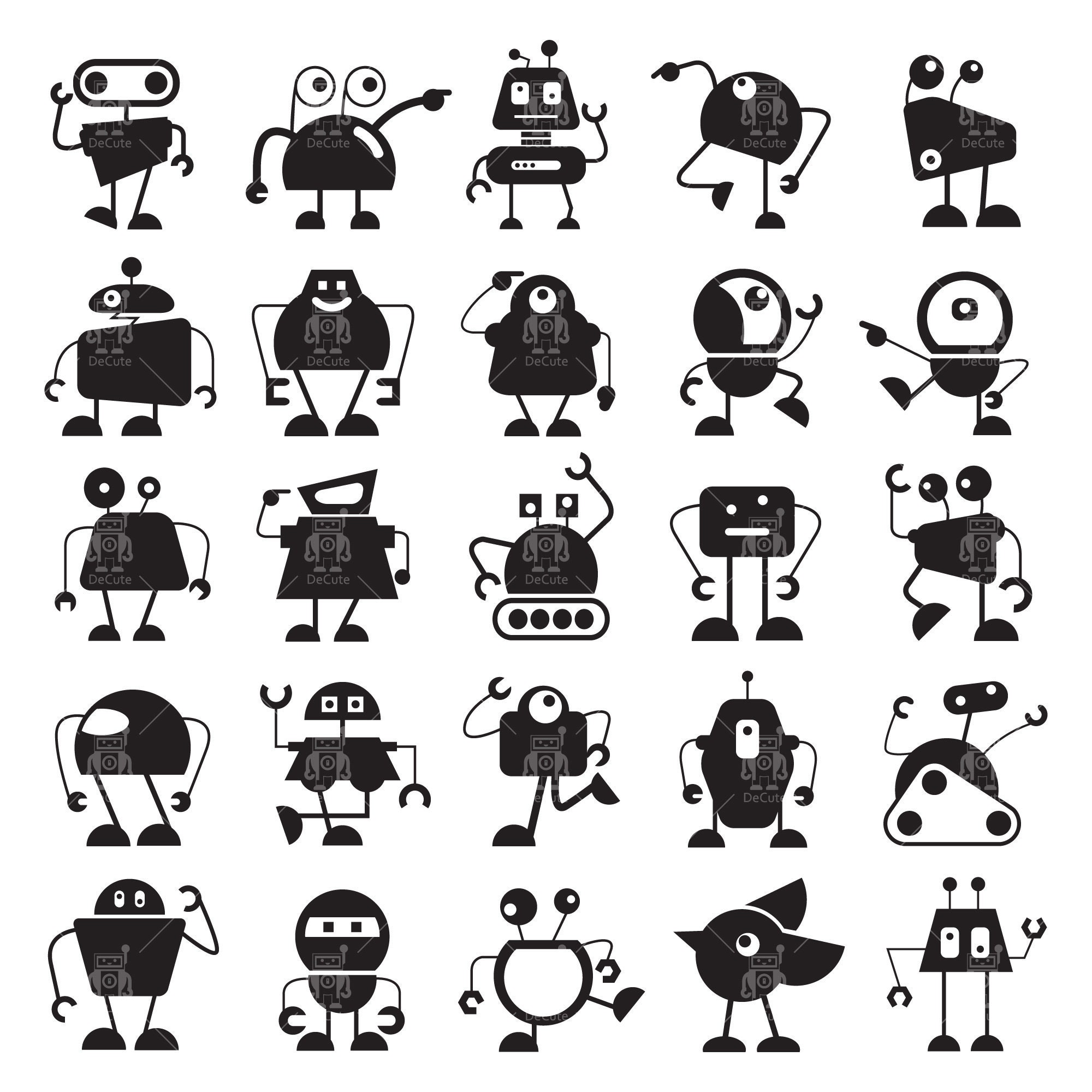 Cute Robots Clipart Black And White