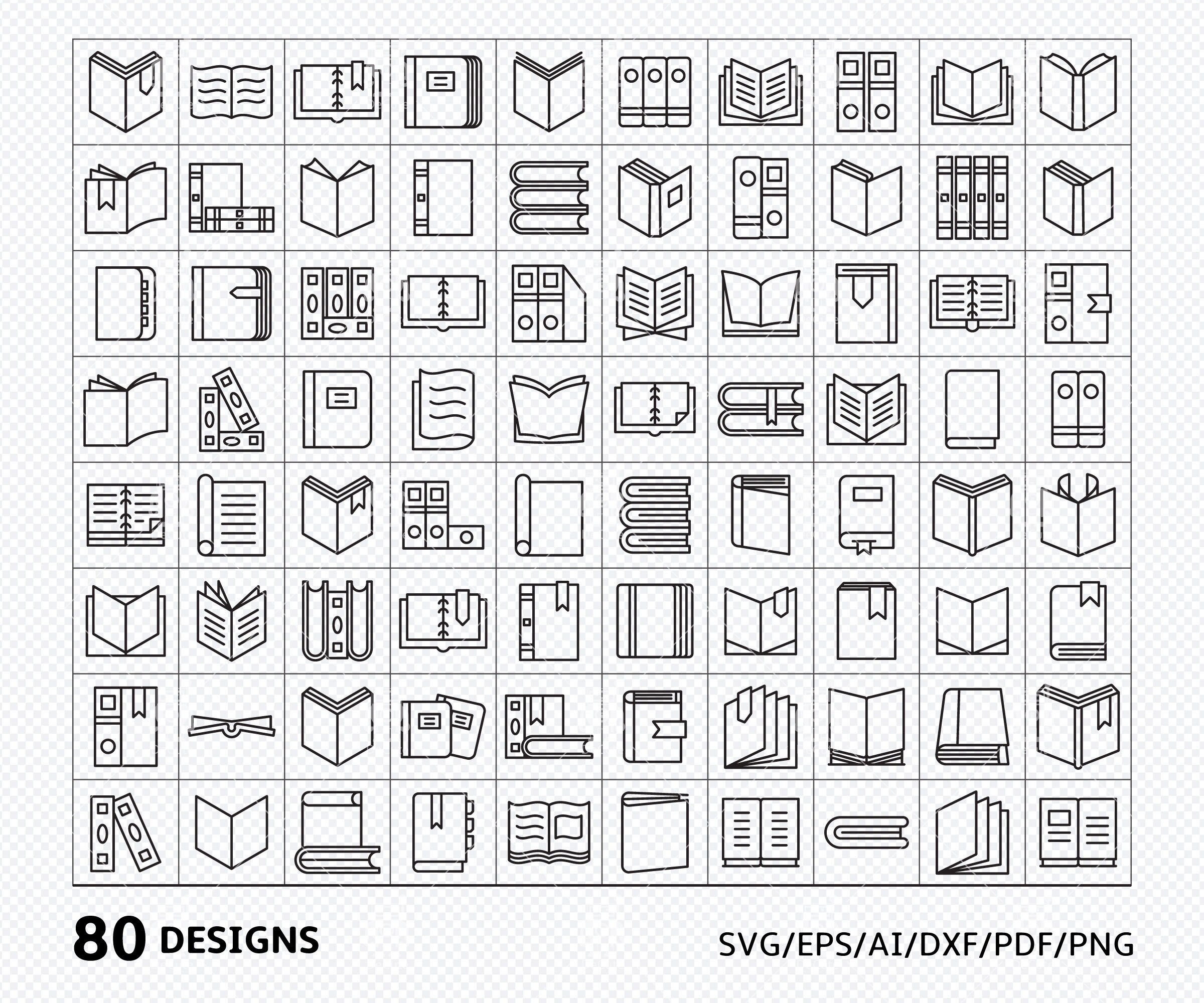 Book Icon Set: 80 Designs, Paper & Document Clip Art (digital File) - Etsy