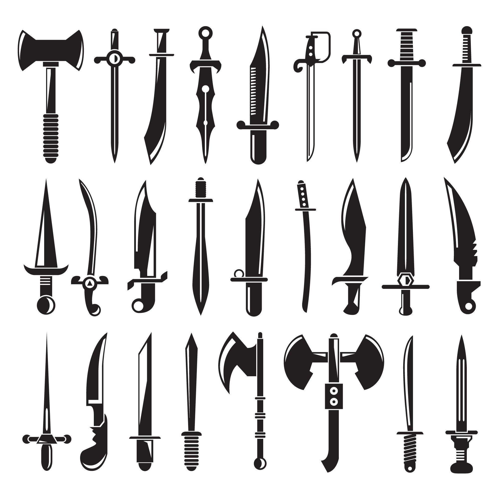 Sword, Sword Svg, Rapier, Dagger and Axe Weapons Bundle Clip Arts Set ...