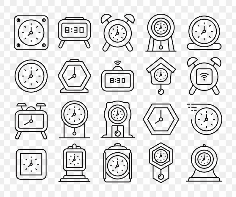 Clock Svg, Alarm Clock, Timer, Pendulum Clock, Analog Clock Line Icons ...