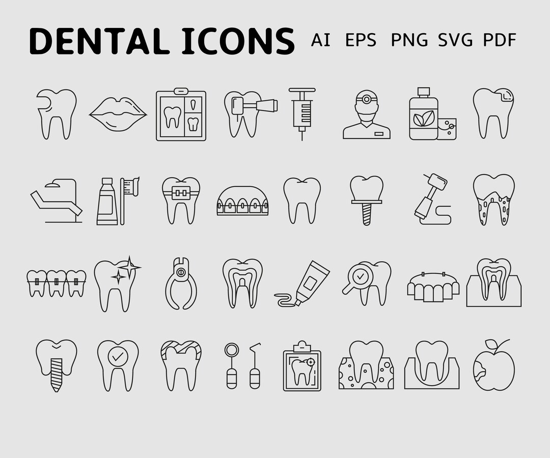 Dental Icons/ Dental Svg / Dental Care / Dental Implant / Dentist Line ...