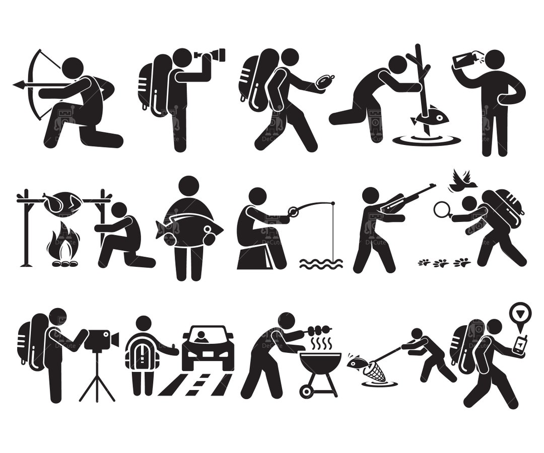 Camping Stick Figure Clipart: Outdoor Adventure SVG, PNG, PDF - Etsy
