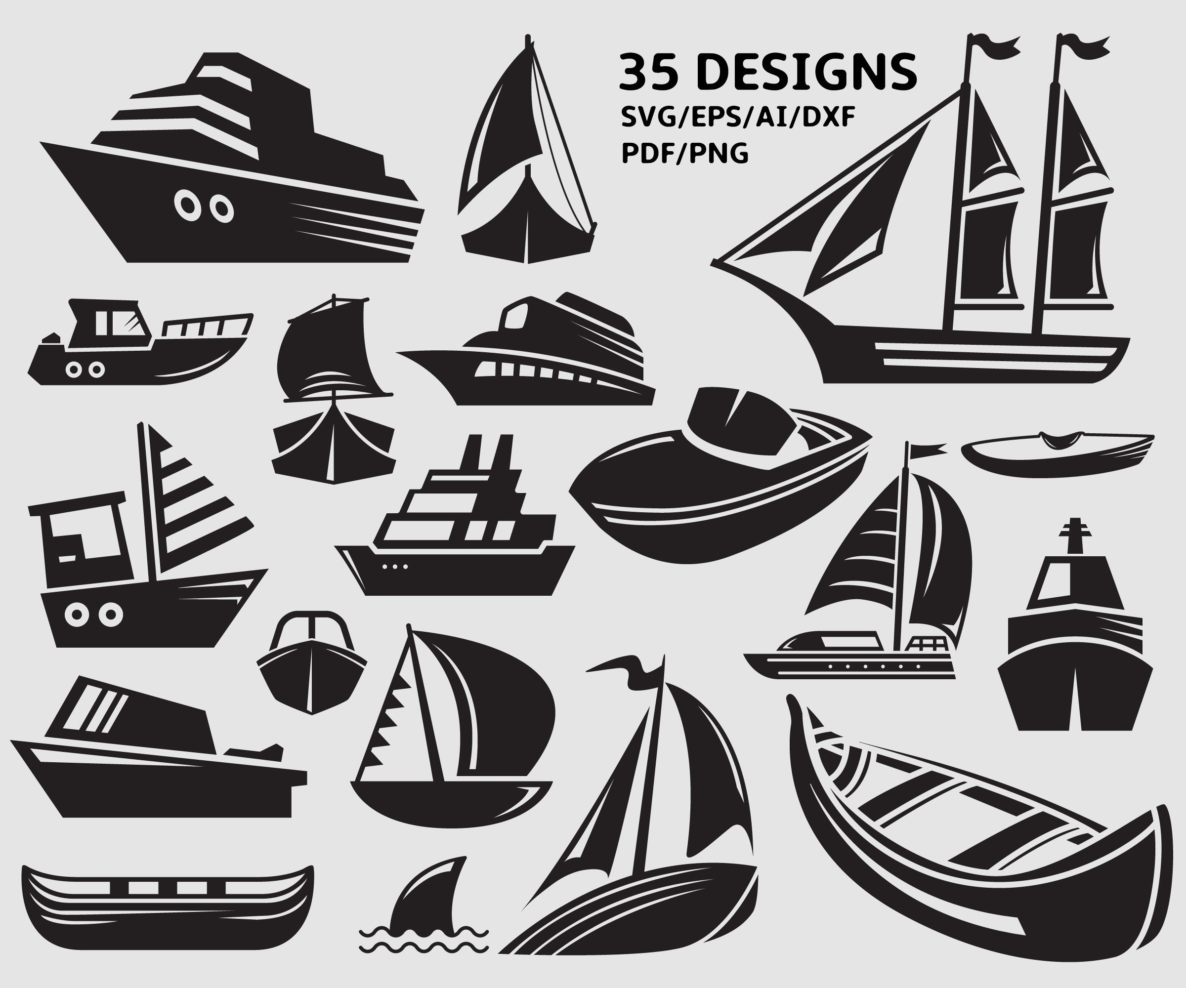 Boat SVG Clipart, Marine Vessel Icons (svg, Eps, Ai, Dxf, Pdf, Png) - Etsy