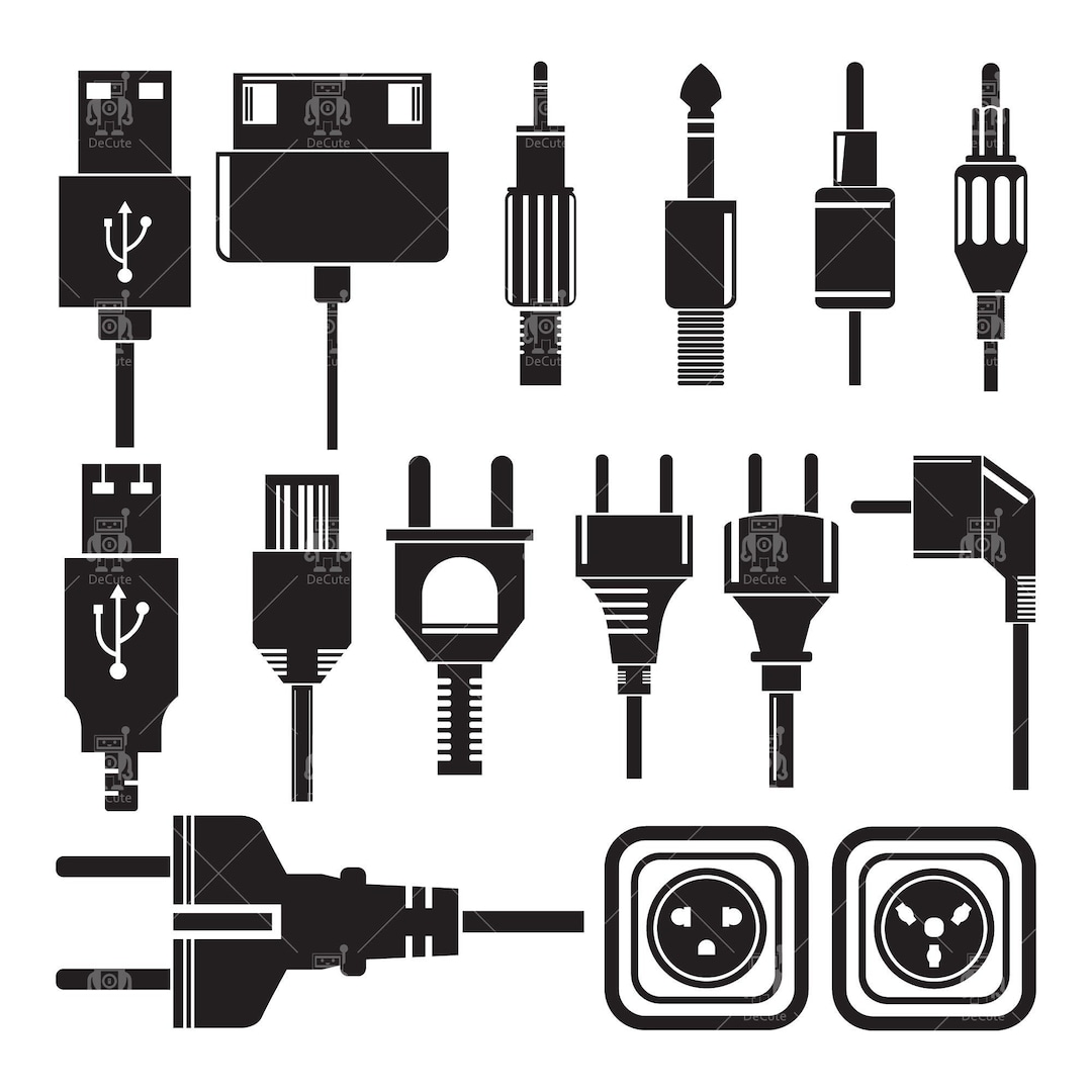 Electric Plug, Audio Plug, Jack Plug Usb and Outlet Clip Arts Set ...