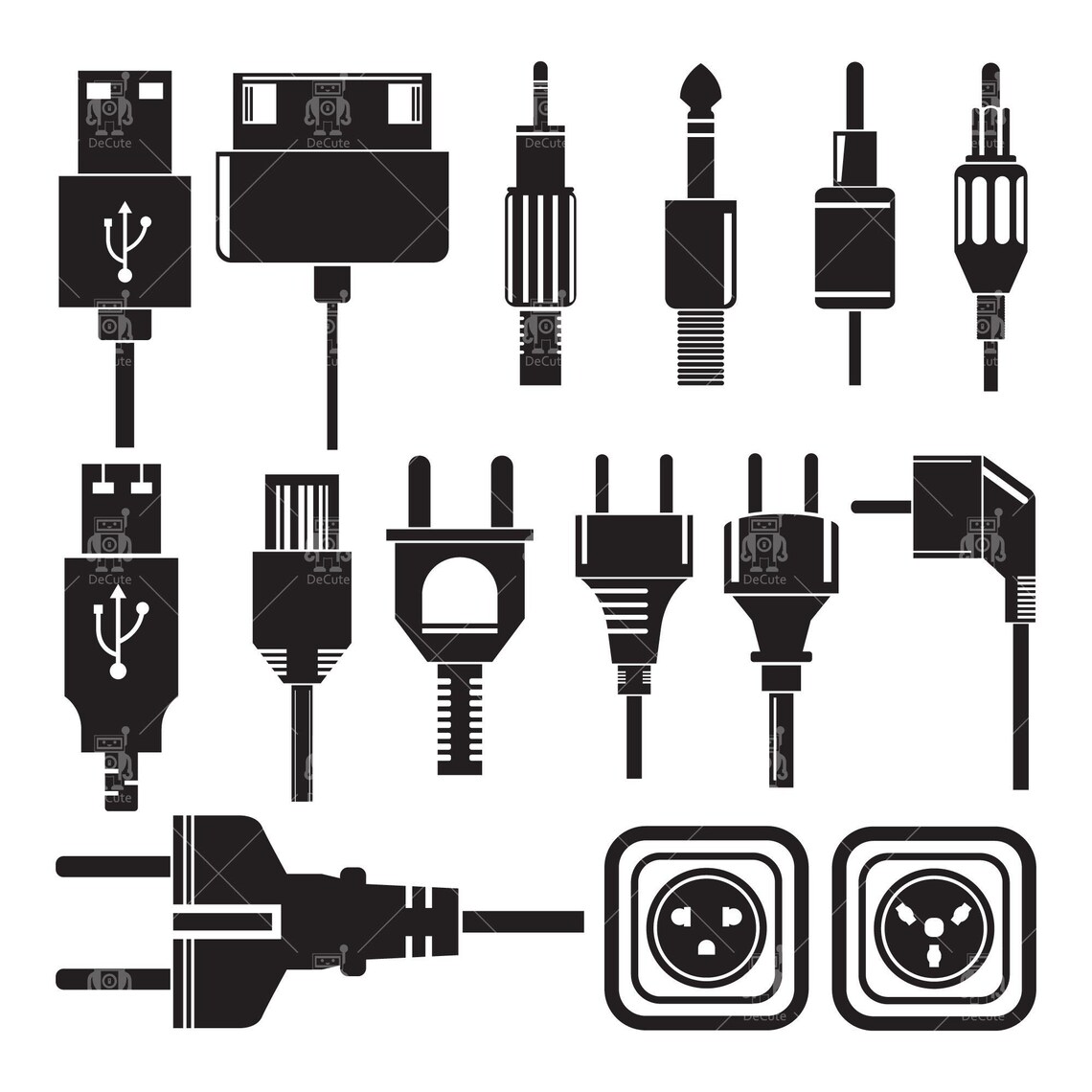 Electric Plug, Audio Plug, Jack Plug Usb and Outlet Clip Arts Set ...