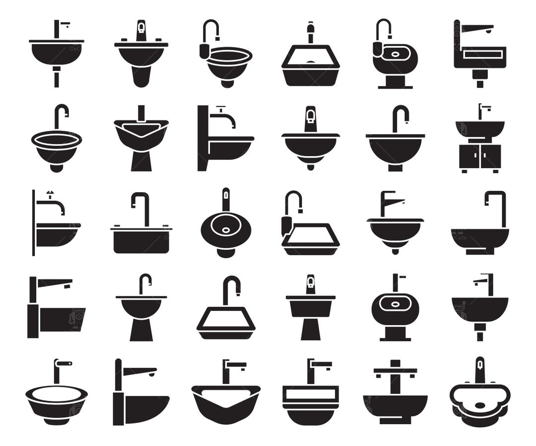 Basin Sink and Washbowl Icon Clip Arts Digital Download Vector Files ...