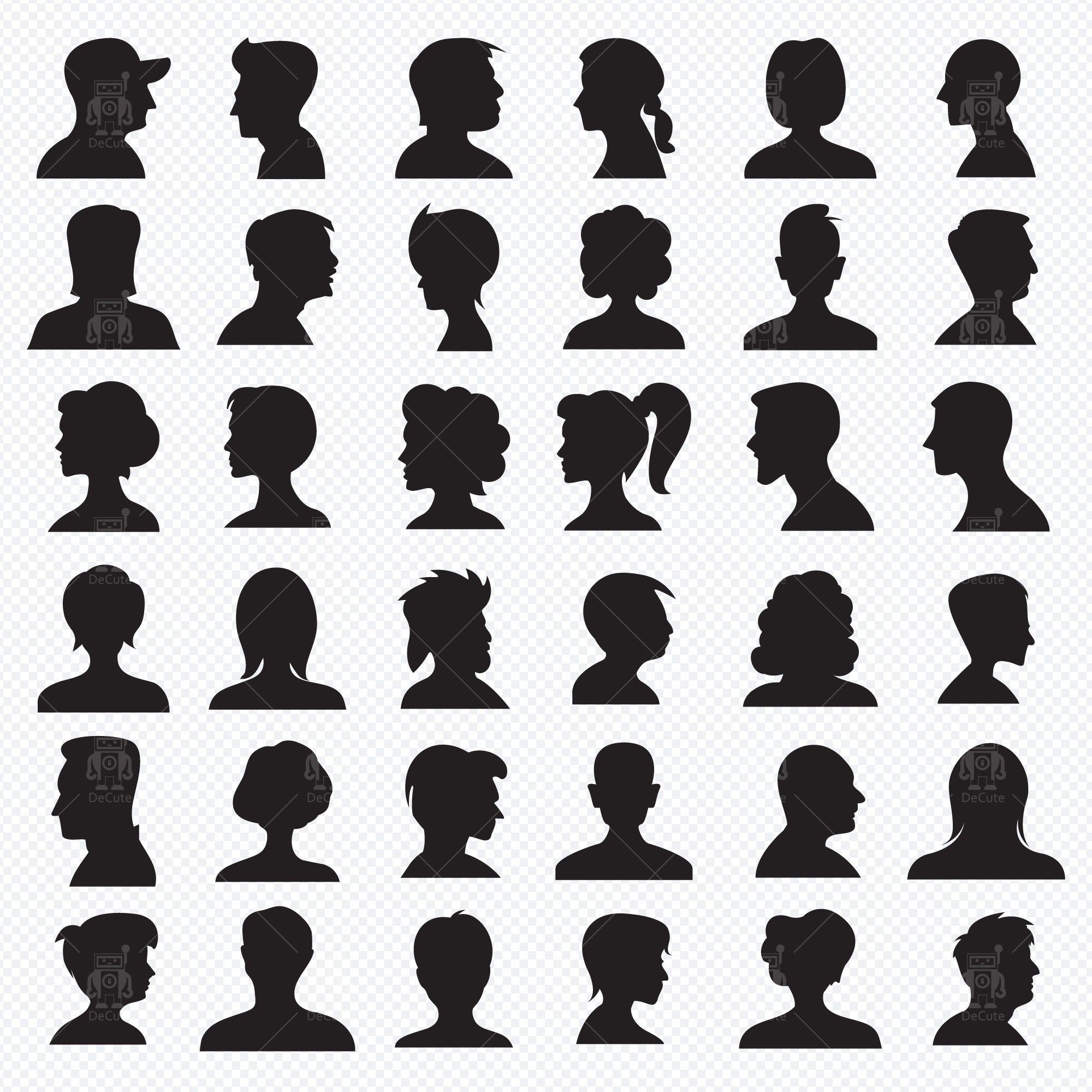 Male, Female Face Avatar Profile, People Portrait Side View Silhouette ...