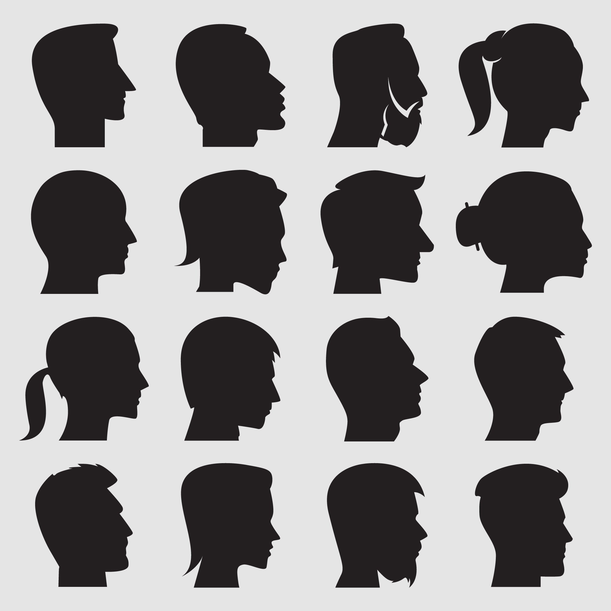 Human Head Face Silhouette People Head People Avatar Profile Clip Arts Set Vector Digital