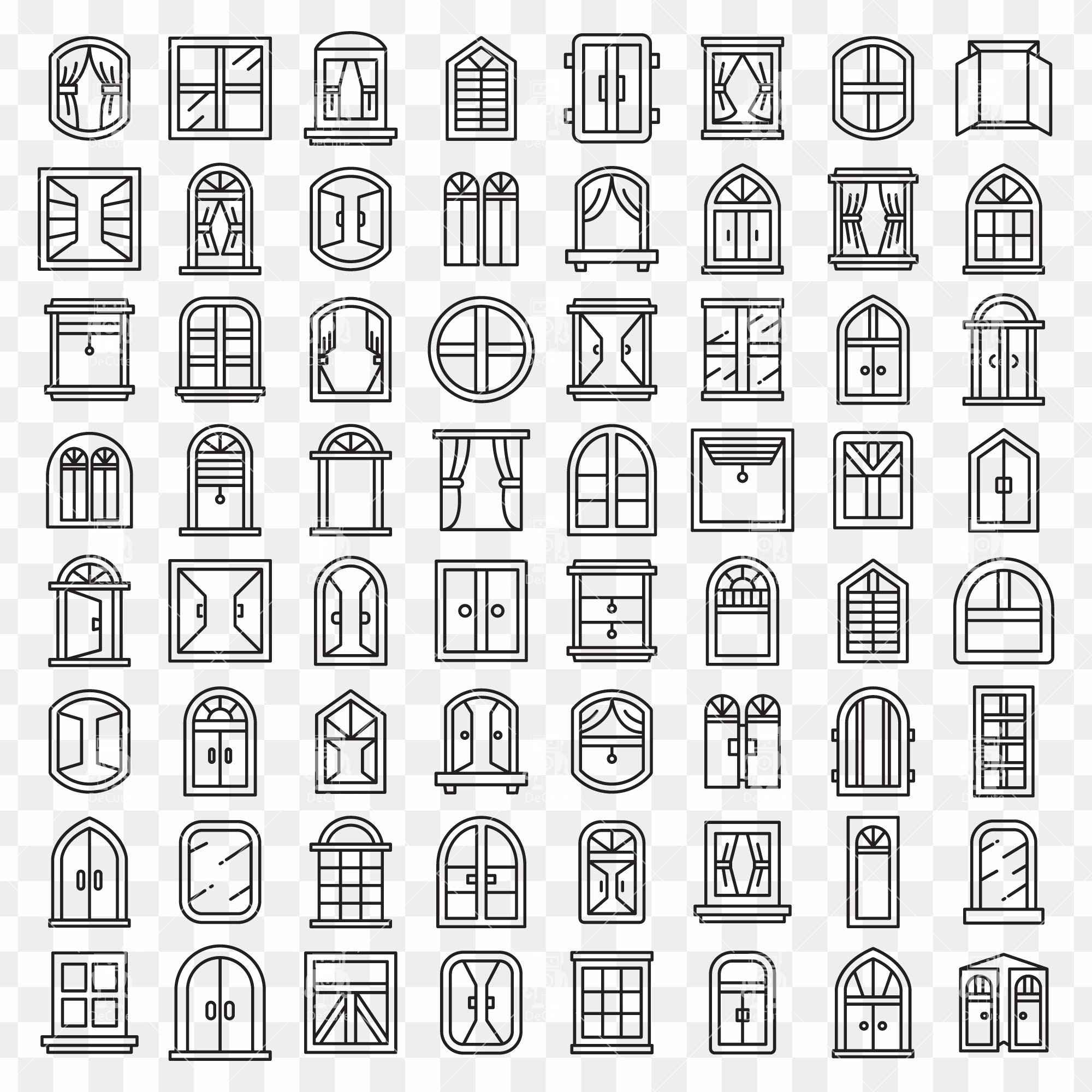 Window Svg, Window Line Icons, Window Symbol, Door and Curtain Clip ...