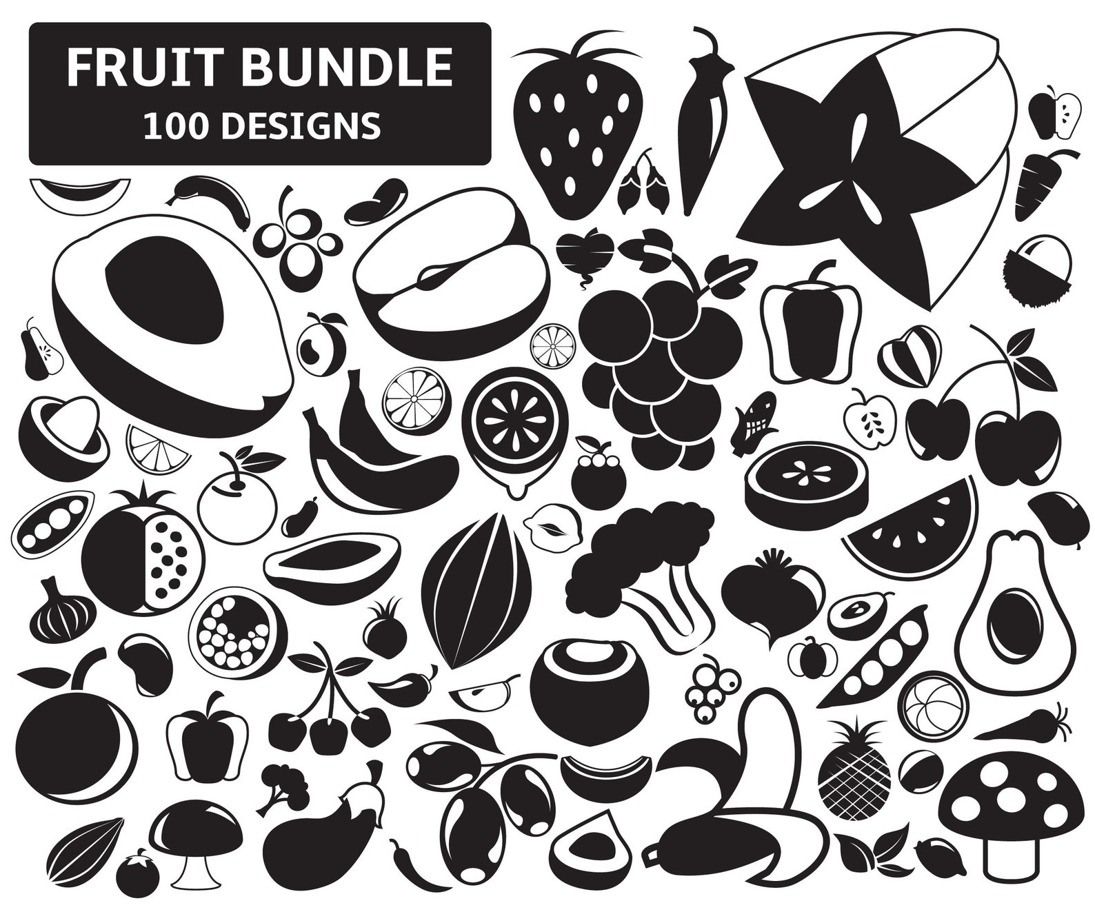 Fruit and Vegetable Bundle Clip Arts Set Vector Digital File Svg, Eps ...
