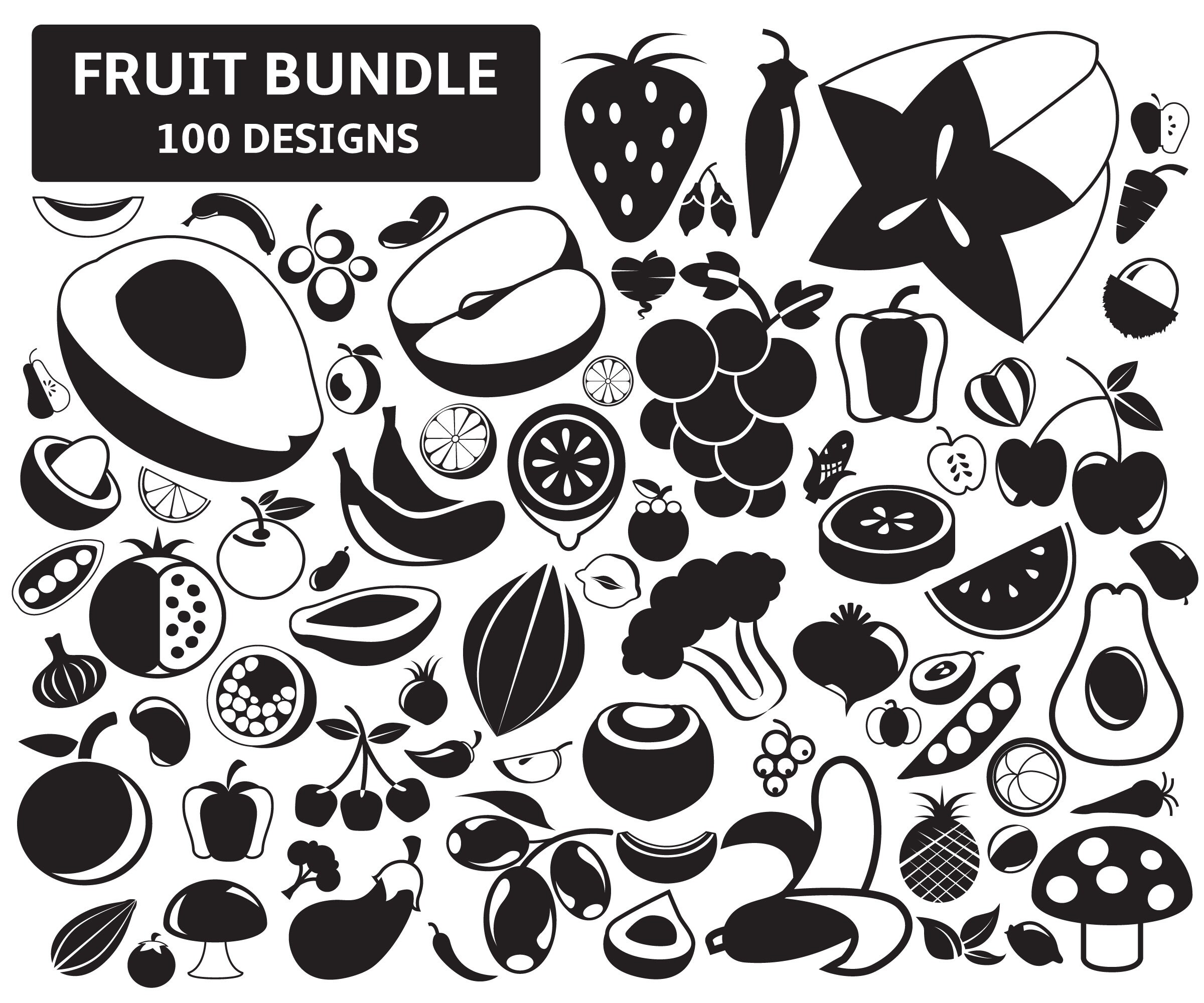 Fruit and Vegetable Bundle Clip Arts Set Vector Digital File Svg, Eps ...