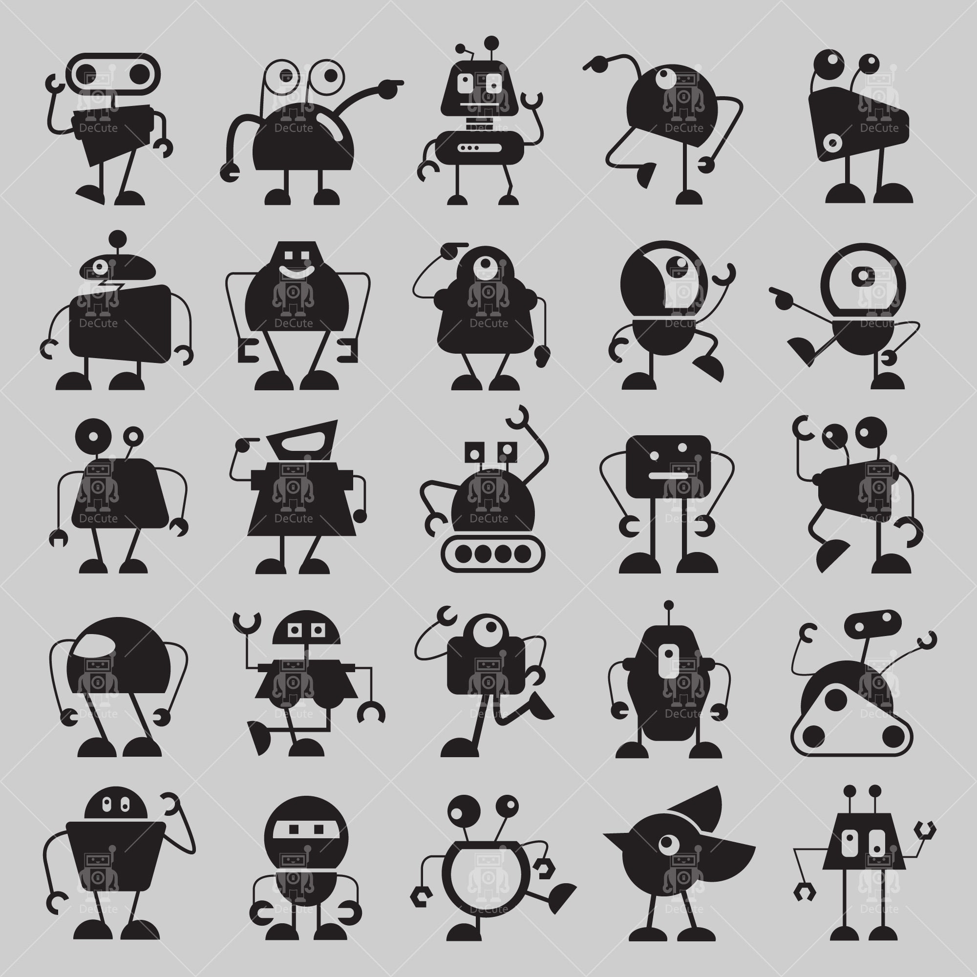 Funny Robot Svg, Robot Cartoon Character, Doodle Robot Clip Arts Set ...
