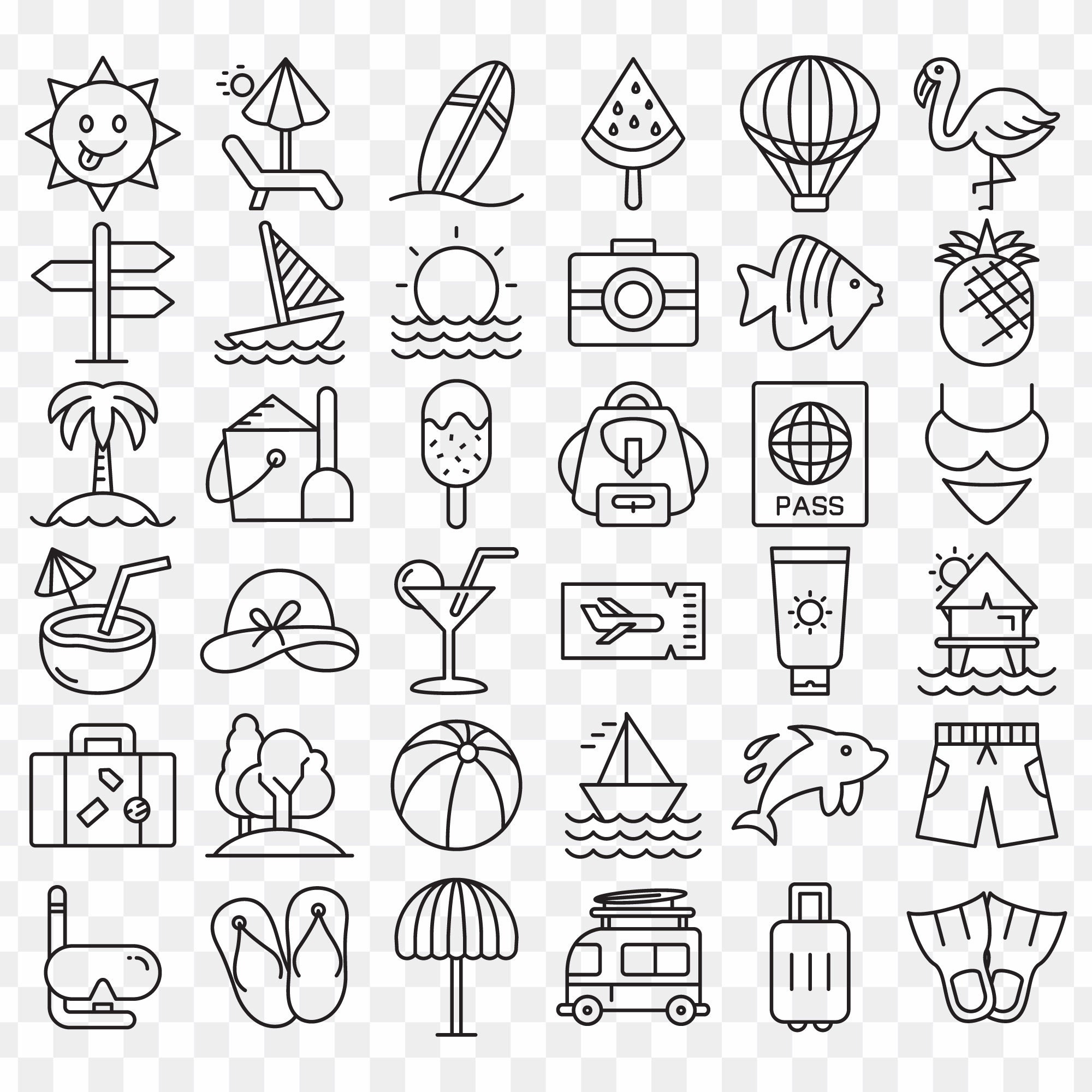 Sea and Beach Icons, Summer Time, Beach Svg, Tropical, Vacations ...