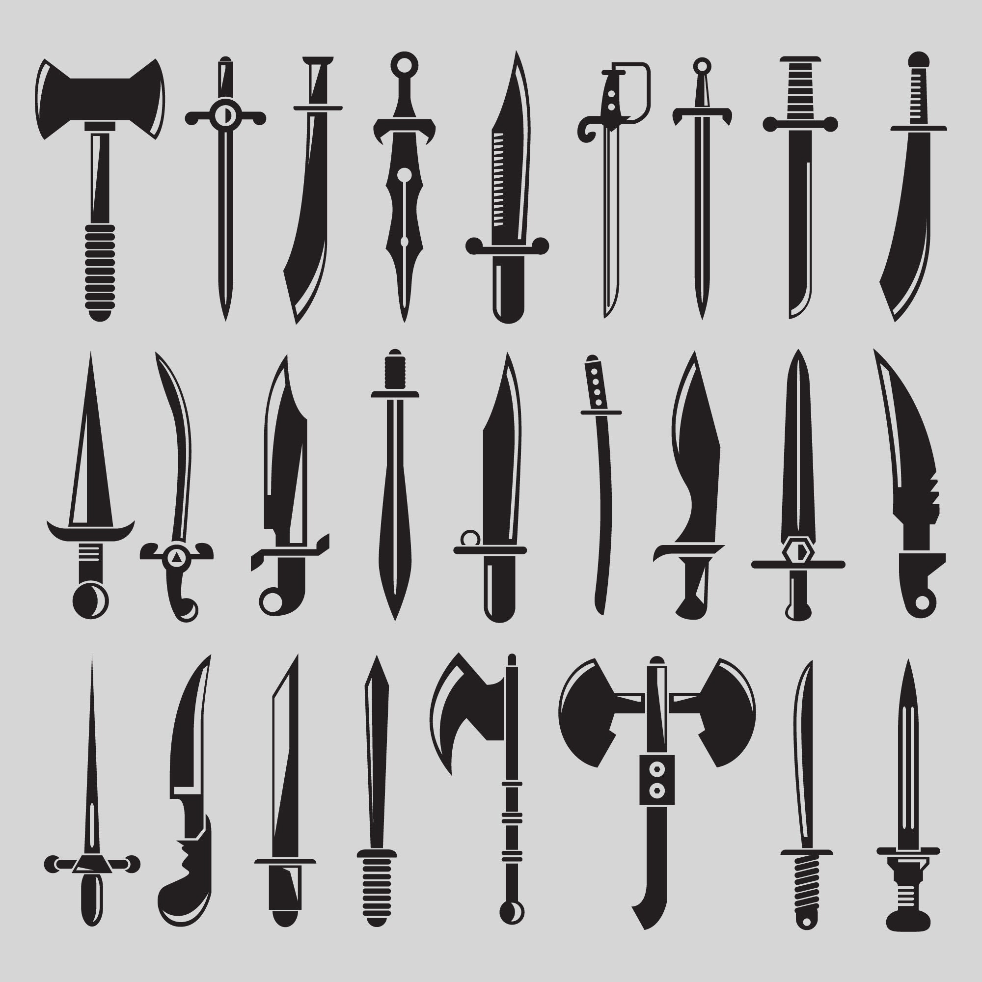 Sword, Sword Svg, Rapier, Dagger and Axe Weapons Bundle Clip Arts Set ...
