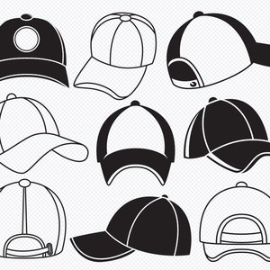 Baseball Caps, Baseball Cap Svg, Cap Icons, Cap Silhouette Front, Back ...