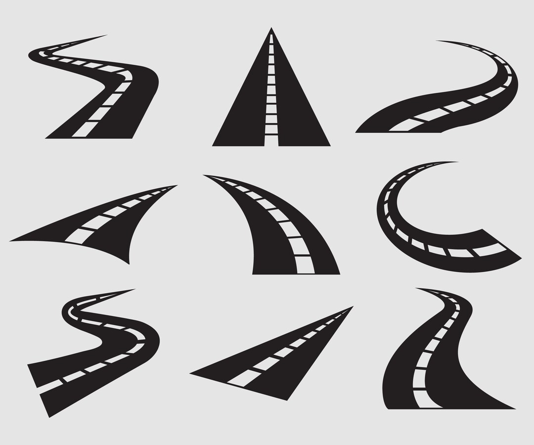 Street Svg, Road and Highway Icons Clip Arts Illustration Set Vector ...