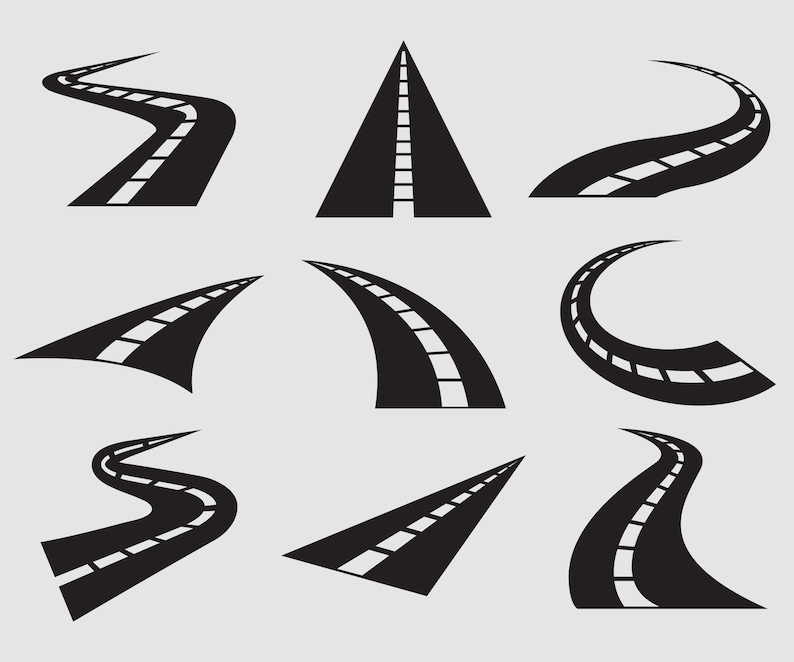 Street Svg, Road and Highway Icons Clip Arts Illustration Set Vector ...