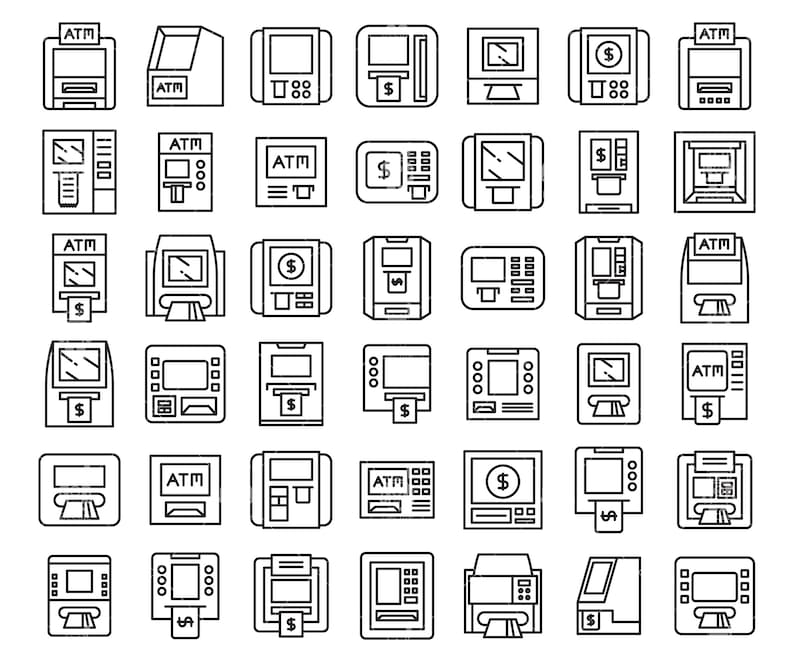ATM Line Icons Vector Clipart Set (digital File) - Etsy