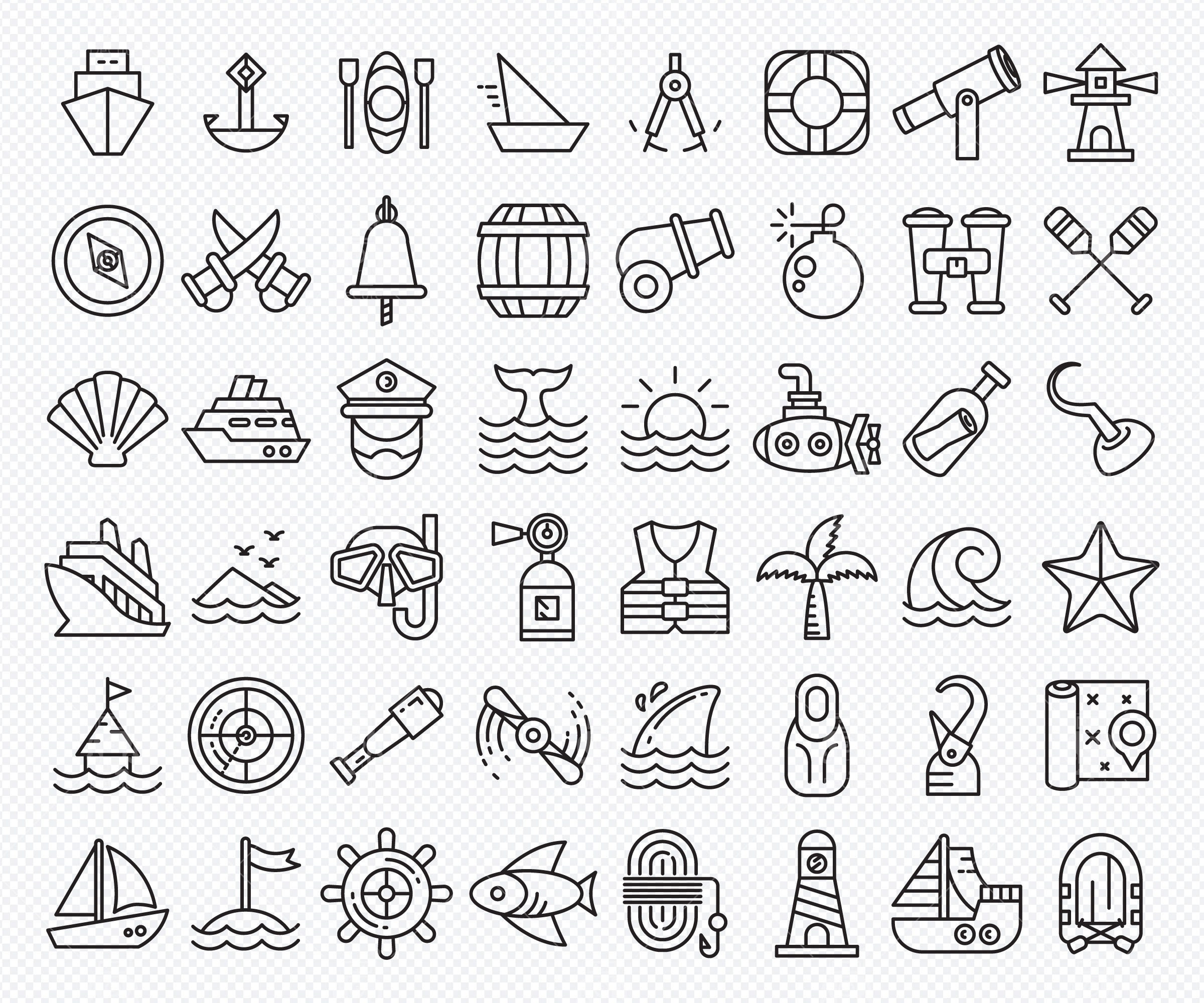 Nautical and Maritime Line Icons, Nautical Svg, Marine Line Icons Clip ...