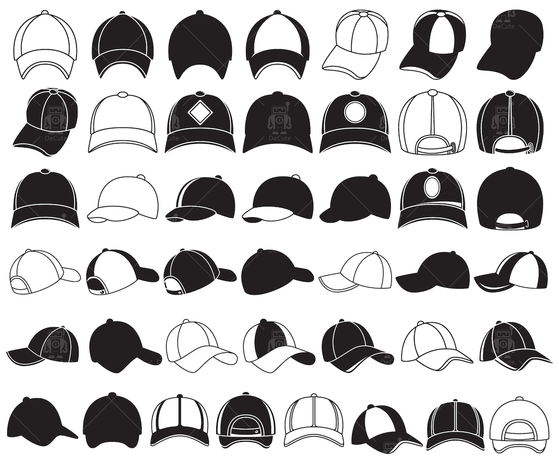 Baseball Caps, Baseball Cap Svg, Cap Icons, Cap Silhouette Front, Back ...