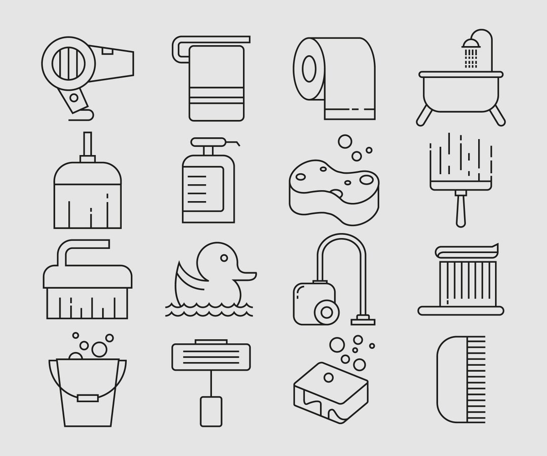 Cleaning and Hygiene Icons, Cleaning Svg, Bath, Comb, Soap, Sponge ...