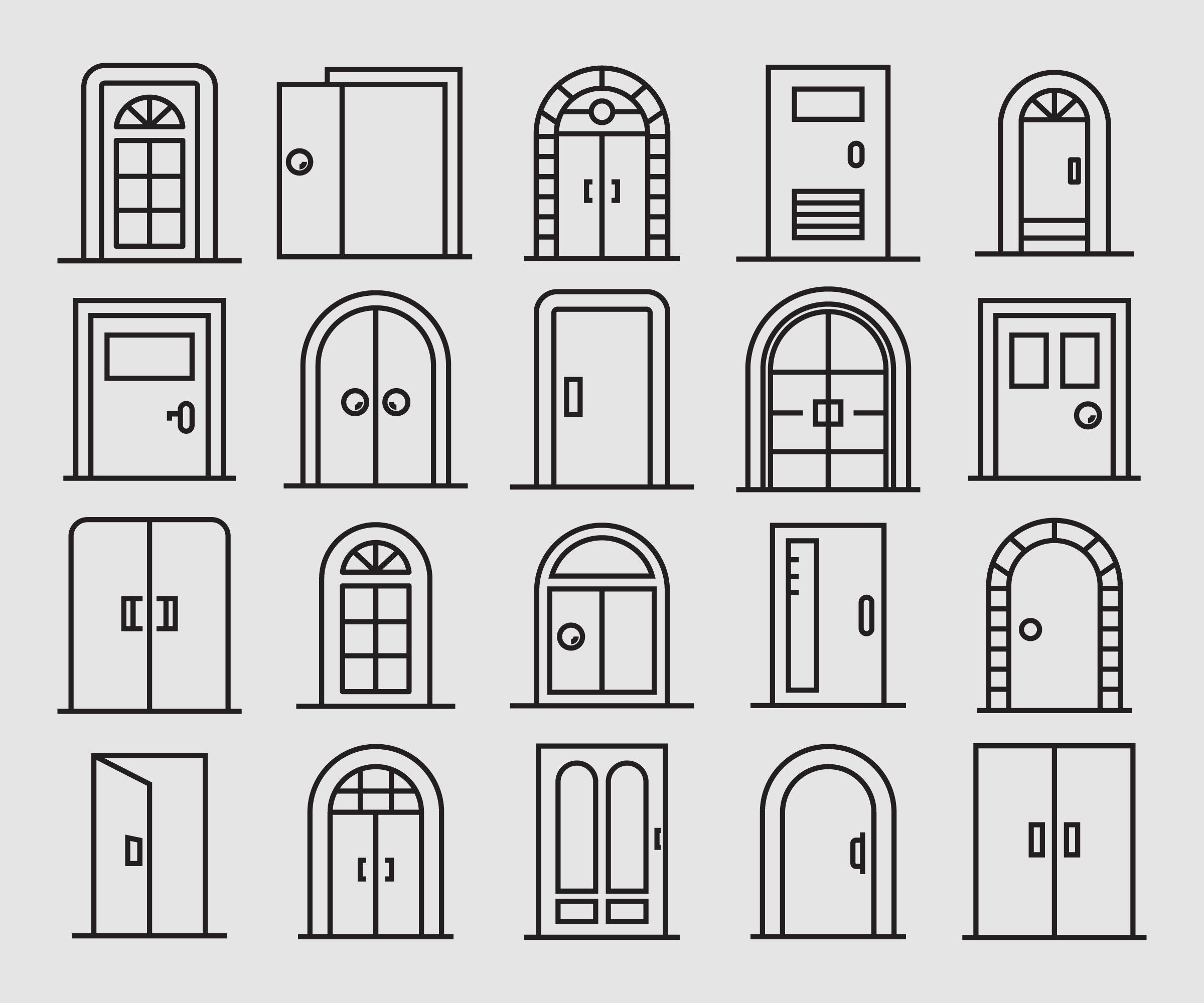Door Line Icons, House Door, Arch Door, Door Panel, Open Door, Exterior ...