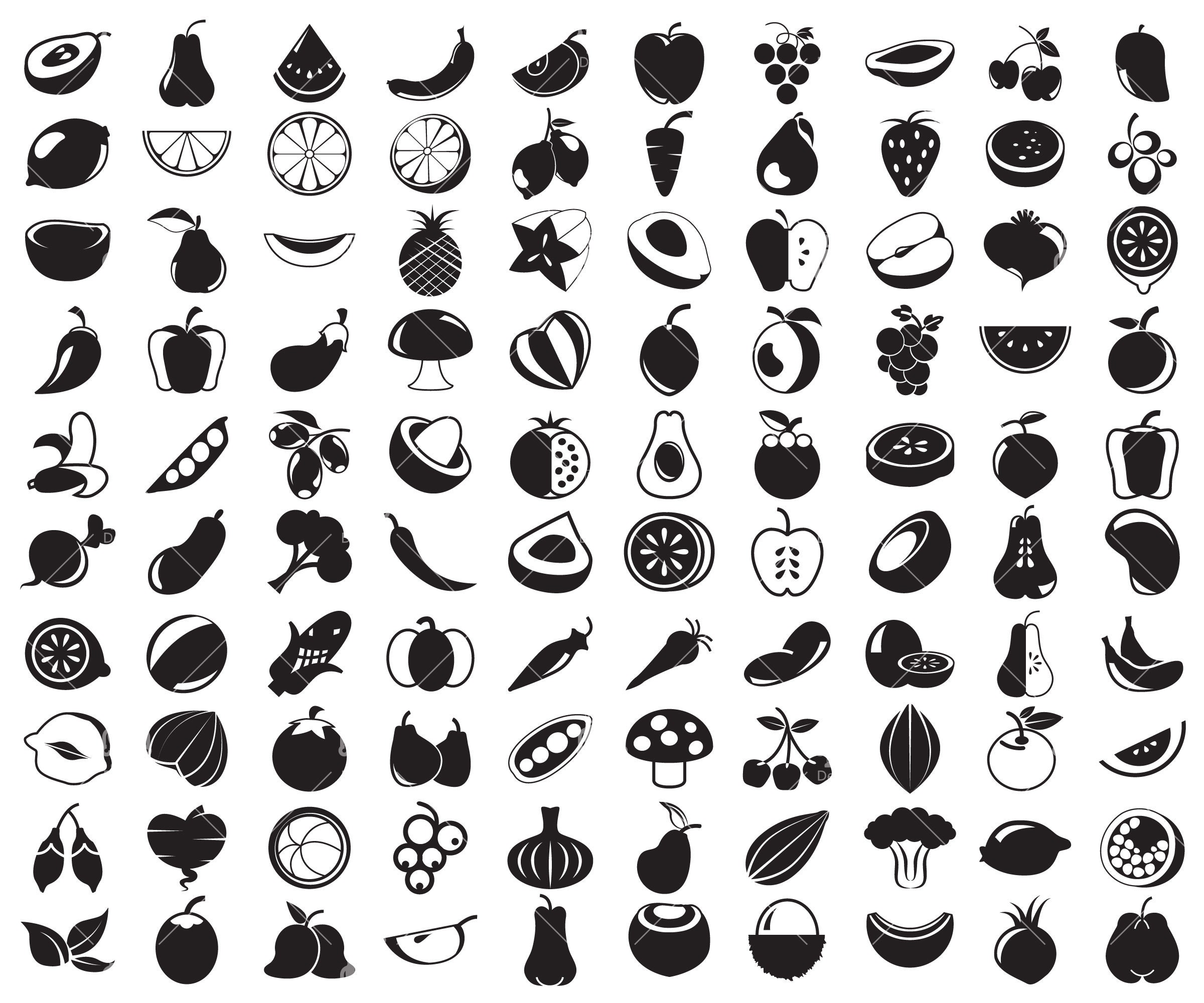 Fruit and Vegetable Bundle Clip Arts Set Vector Digital File Svg, Eps ...