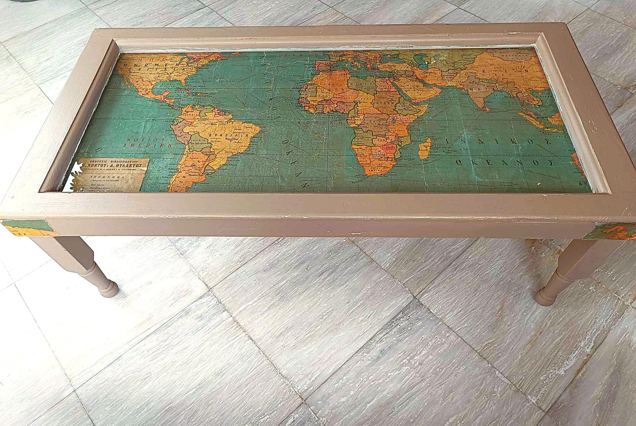 World Map Coffee Table -reusable Old School Map and Indoor Beams - Etsy