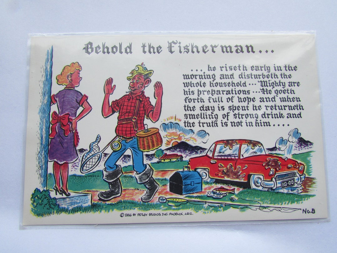 Two Humorous Fishing Postcards - Etsy