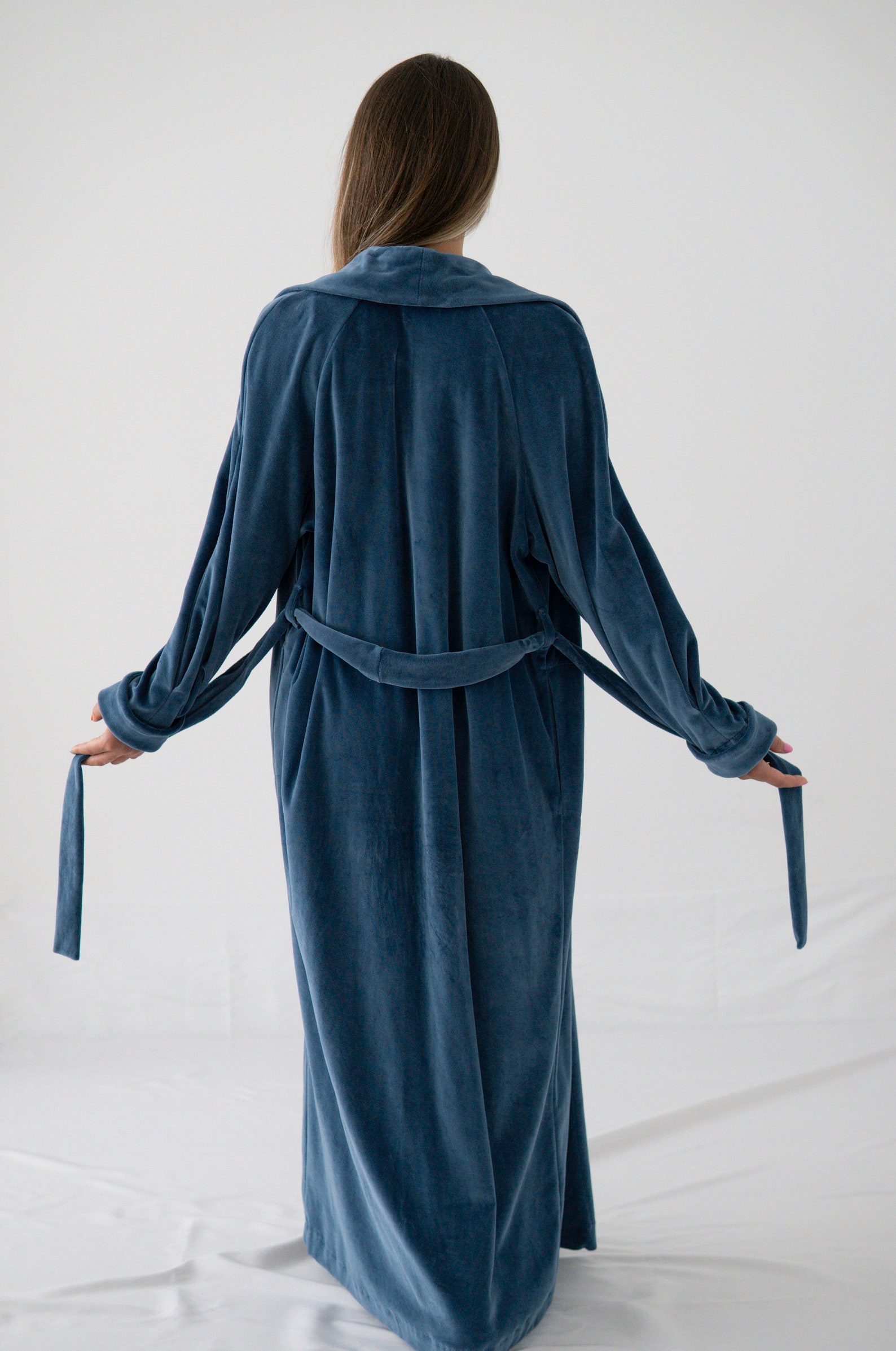 Long Blue Velvet Robe With Pockets Eco Cotton 100% Natural - Etsy