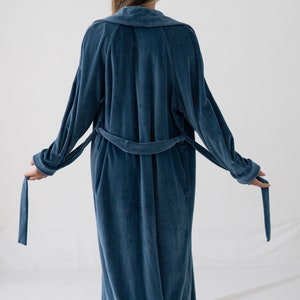 Long Blue Velvet Robe With Pockets Eco Cotton 100% Natural - Etsy