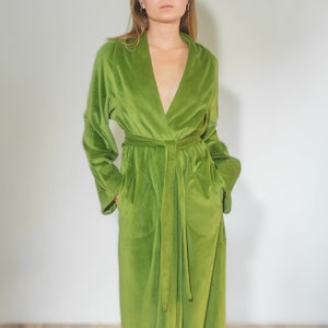 Long Green Robe From Eco Velvet 100% Cotton - Etsy