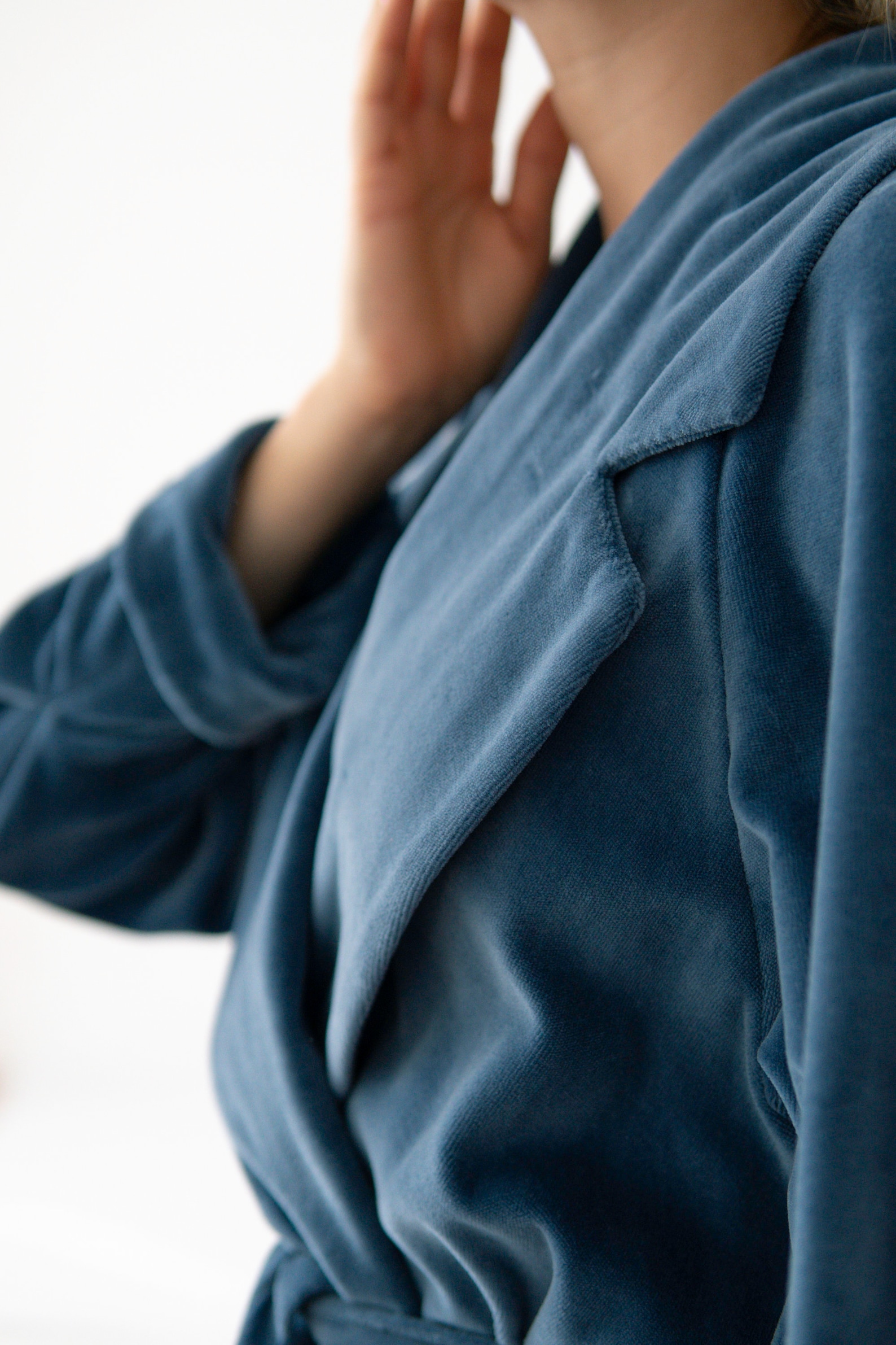 Long Blue Velvet Robe With Pockets Eco Cotton 100% Natural - Etsy