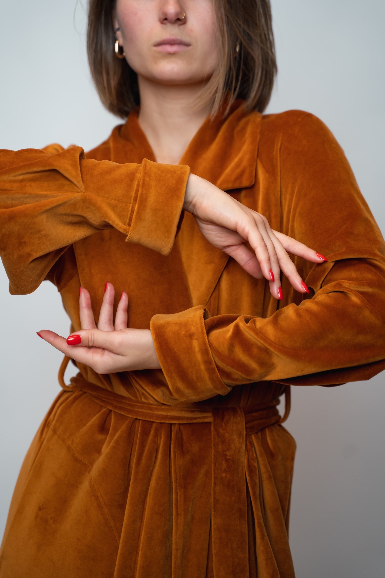 Long Velvet Robe With Pockets Color of Caramel Eco Cotton 100% Natural ...