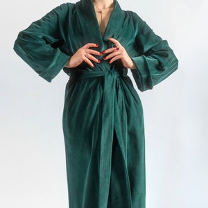 Bohemian Long Robe From Organic Cotton Velvet / Green Robe / Dressing ...