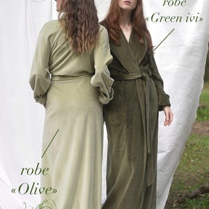Long Robe From Organic Cotton Velvet / Green Robe / Dressing Gown ...