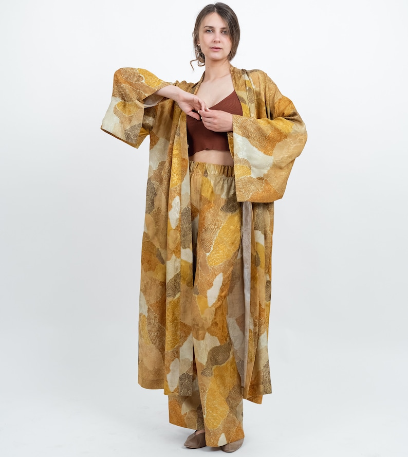 Luxury Long Kimono With Pockets and Belt Beach Outfit Unisex Caramel ...