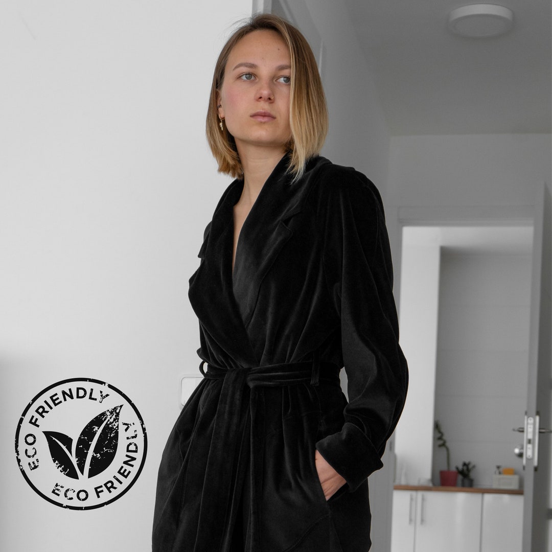 Long Black Robe From Eco Velvet 100% Cotton - Etsy