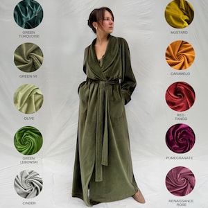 Long Robe From Organic Cotton Velvet / Green Robe / Dressing Gown ...
