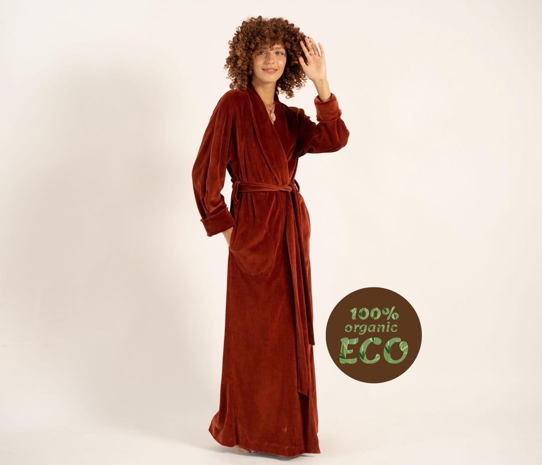 Luxury Organic Cotton Velor Robe – Saffron Brown – Long Plush ...