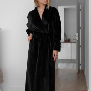Long Black Robe From Eco Velvet 100% Cotton - Etsy