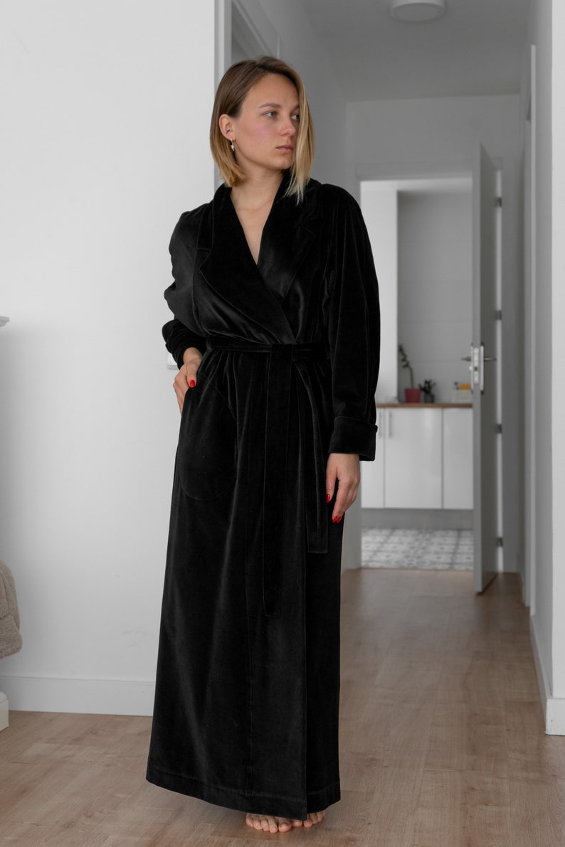 Long Black Robe From Eco Velvet 100% Cotton - Etsy