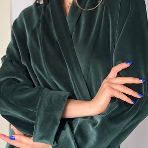 Bohemian Long Robe From Organic Cotton Velvet / Green Robe / Dressing ...