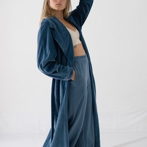 Long Blue Velvet Robe With Pockets Eco Cotton 100% Natural - Etsy