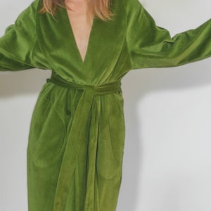Long Green Robe From Eco Velvet 100% Cotton - Etsy