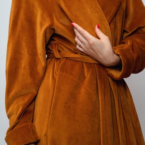 Long Velvet Robe With Pockets Color of Caramel Eco Cotton 100% Natural ...