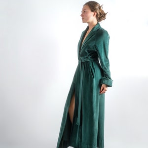 Bohemian Long Robe From Organic Cotton Velvet / Green Robe / Dressing ...