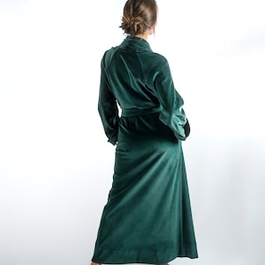 Bohemian Long Robe From Organic Cotton Velvet / Green Robe / Dressing ...