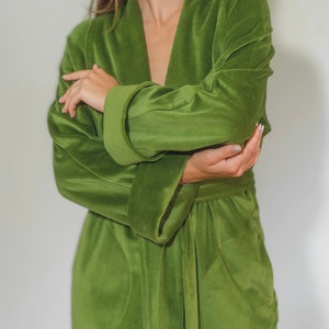 Long Green Robe From Eco Velvet 100% Cotton - Etsy